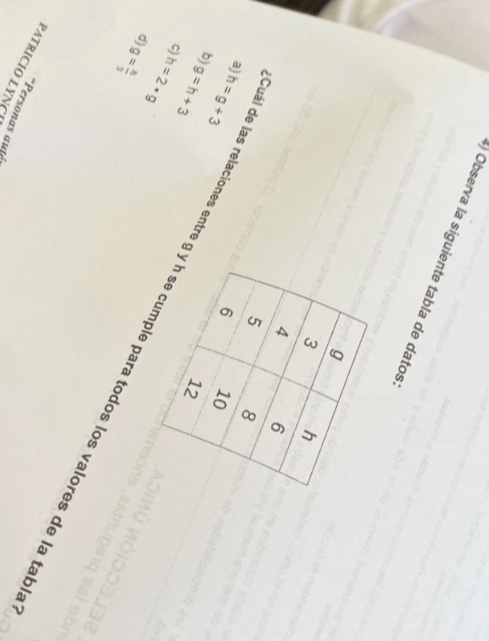 Consider the following data table: | g | h | StudyX