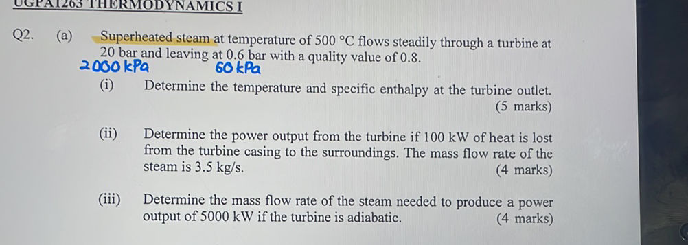 Q2. (a) Superheated steam at temperature of | StudyX