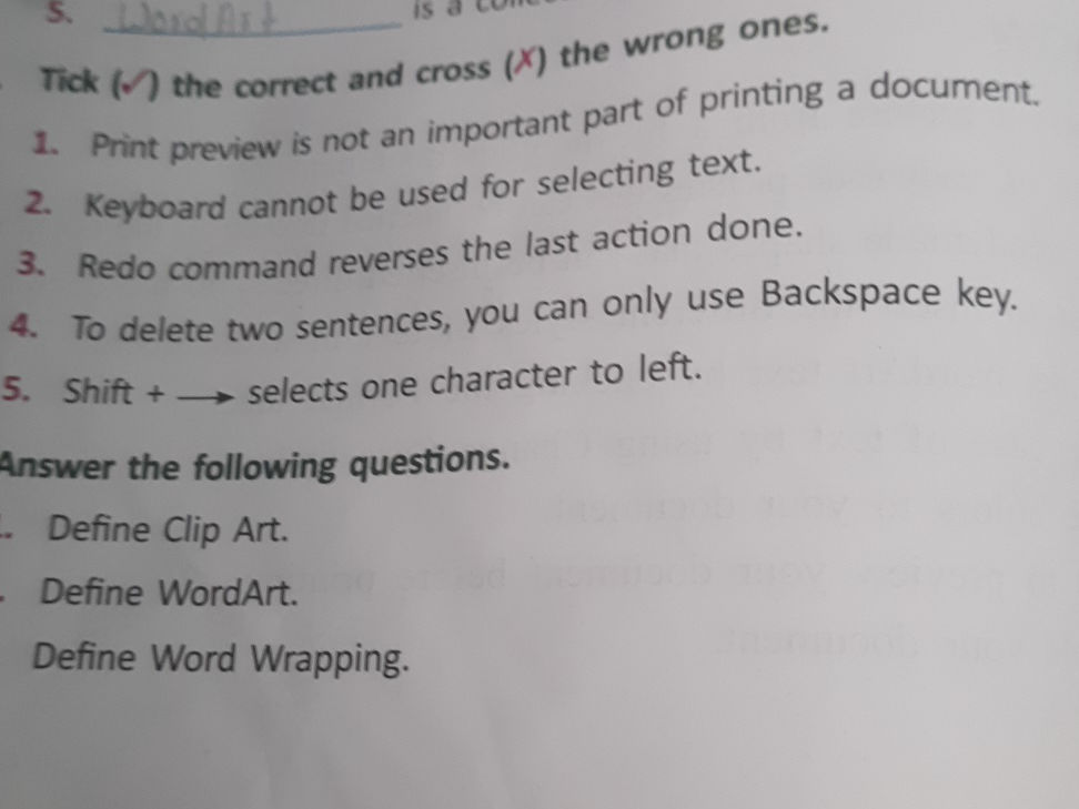 Tick ( ) the correct and cross (X) the wrong | StudyX