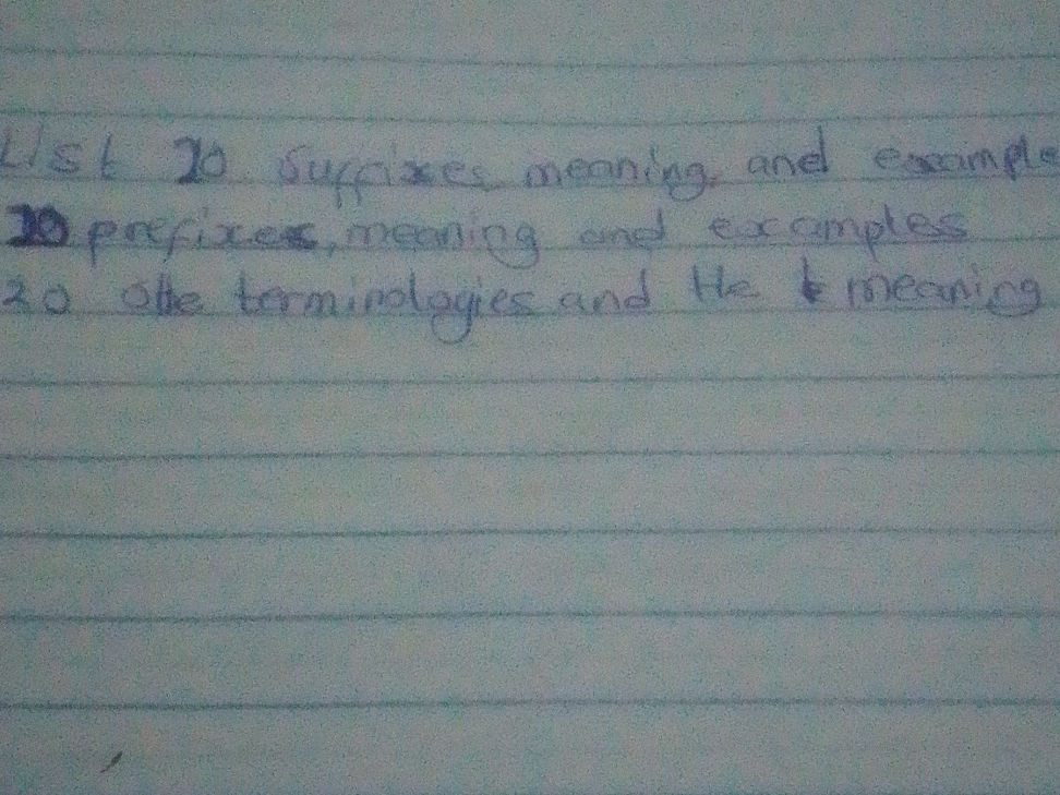 List 20 suffixes meaning and example 10 | StudyX