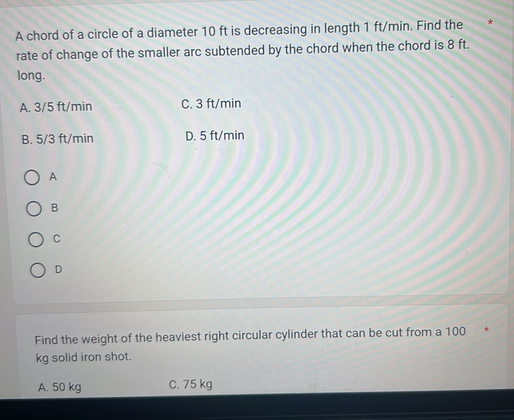 A chord of a circle of a diameter 10 ft is | StudyX