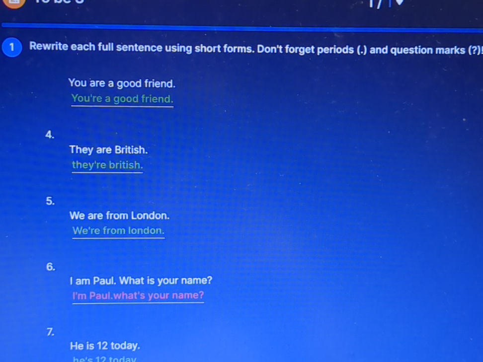 1 Rewrite each full sentence using short | StudyX