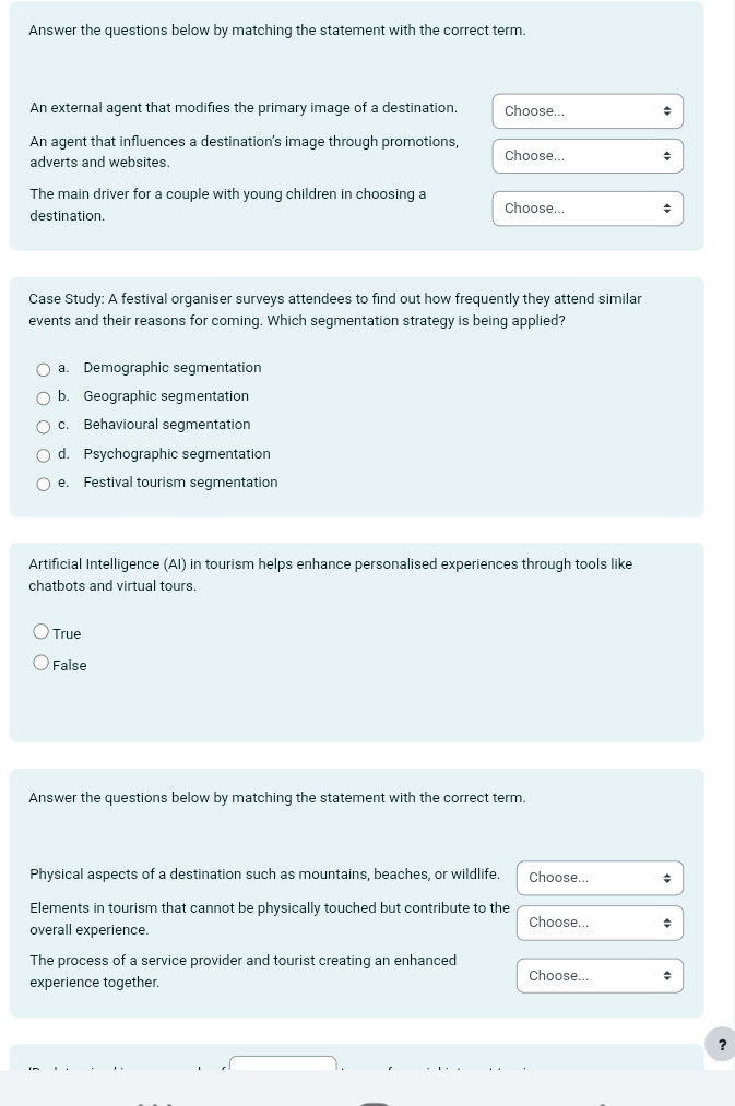 Answer the questions below by matching the | StudyX