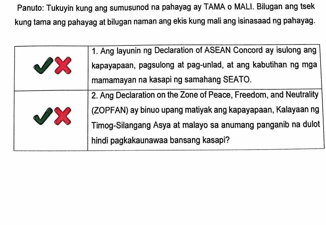 Panuto: Tukuyin kung ang sumusunod na | StudyX
