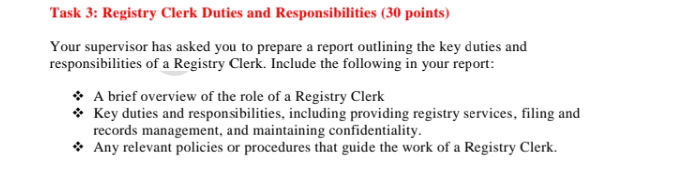 Task 3: Registry Clerk Duties and | StudyX