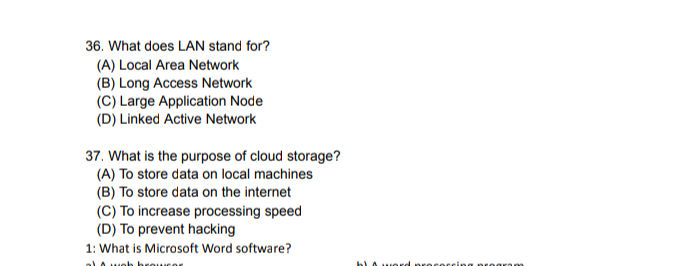 36. What does LAN stand for? (A) Local Area | StudyX
