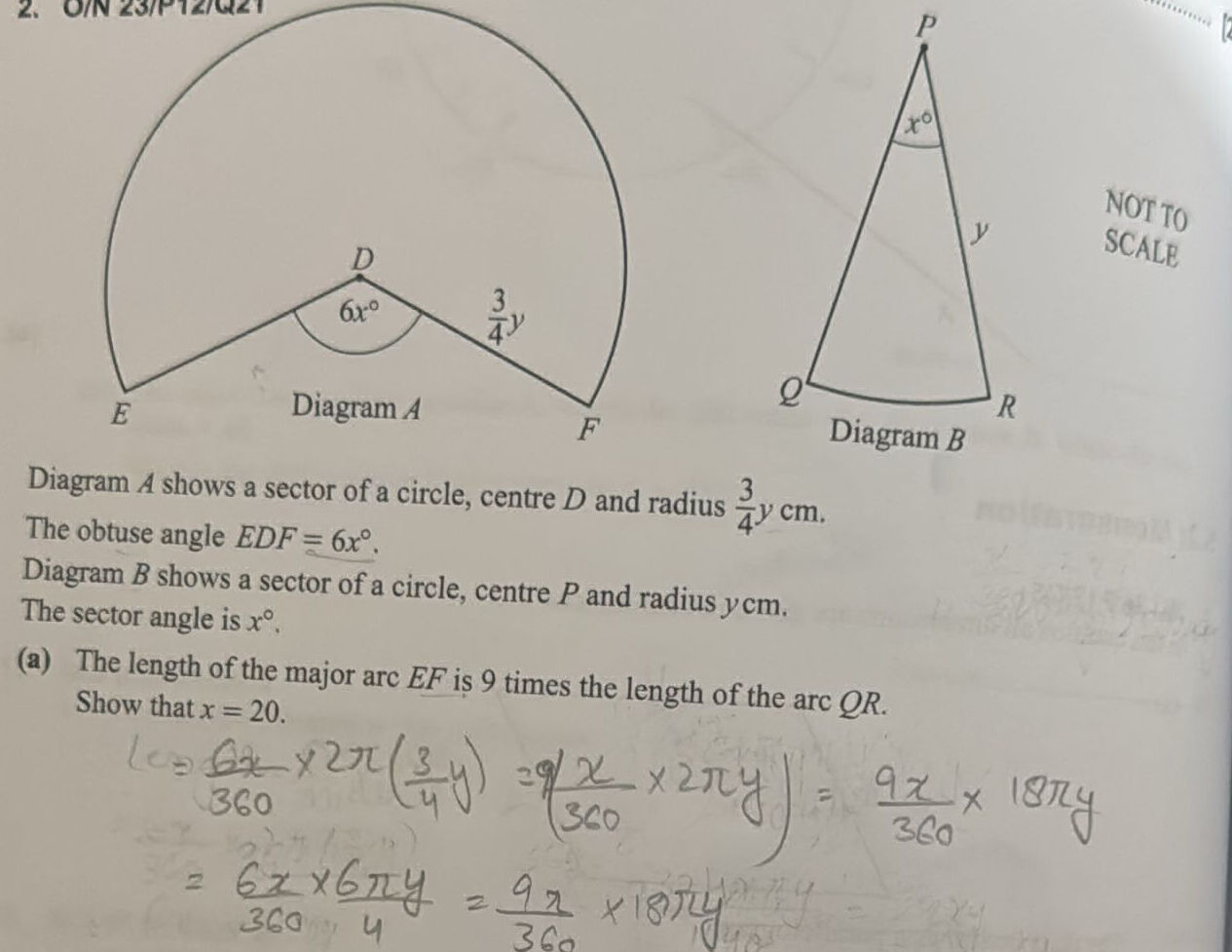 Diagram A shows a sector of a circle, centre | StudyX