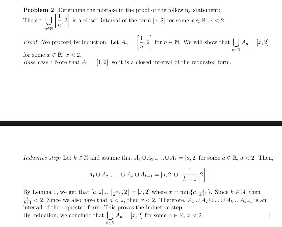 Problem 2 Determine the mistake in the proof | StudyX