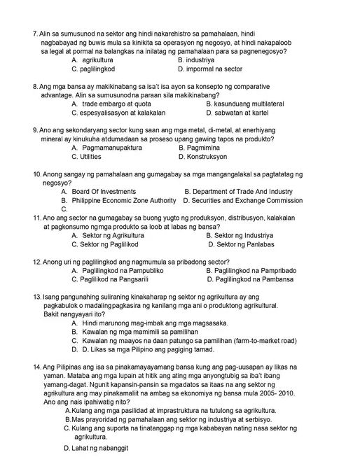 7. Alin sa sumusunod na sektor ang hindi | StudyX