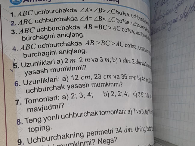 1. ABC uchburchakda ∠A > ∠B > ∠C bo'lsa, | StudyX