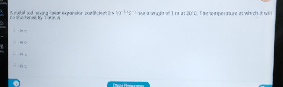 A metal rod having linear expansion | StudyX