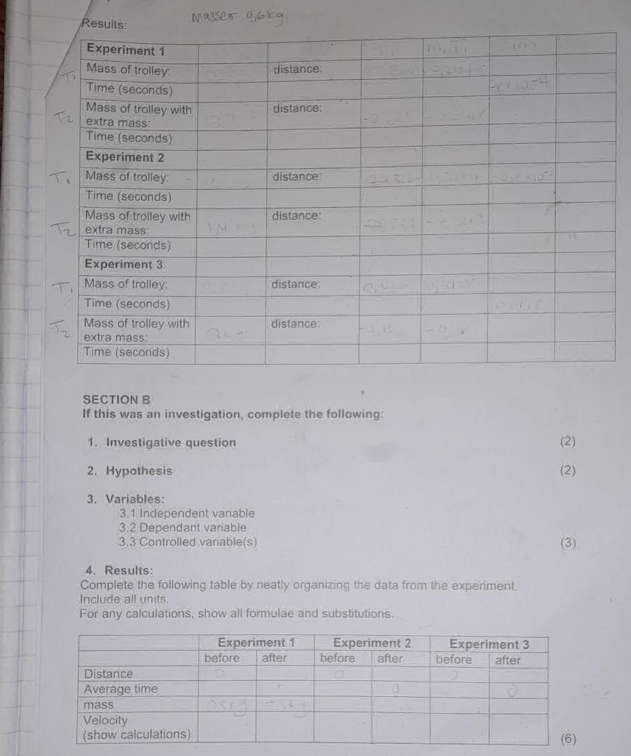 Results: Mass: 0.6 kg Experiment 1 Mass of | StudyX