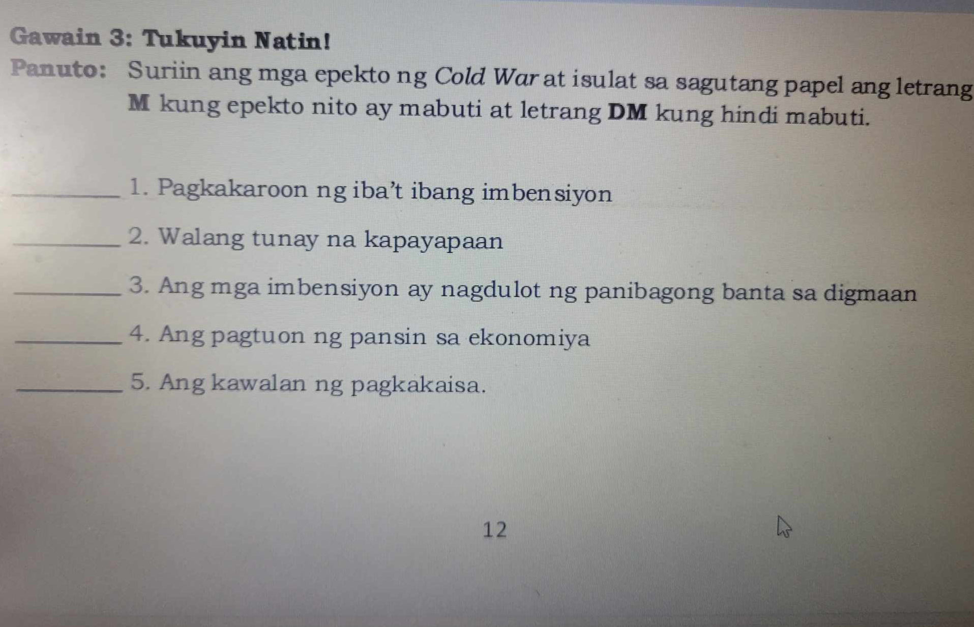 Gawain 3: Tukuyin Natin! Panuto: Suriin ang | StudyX