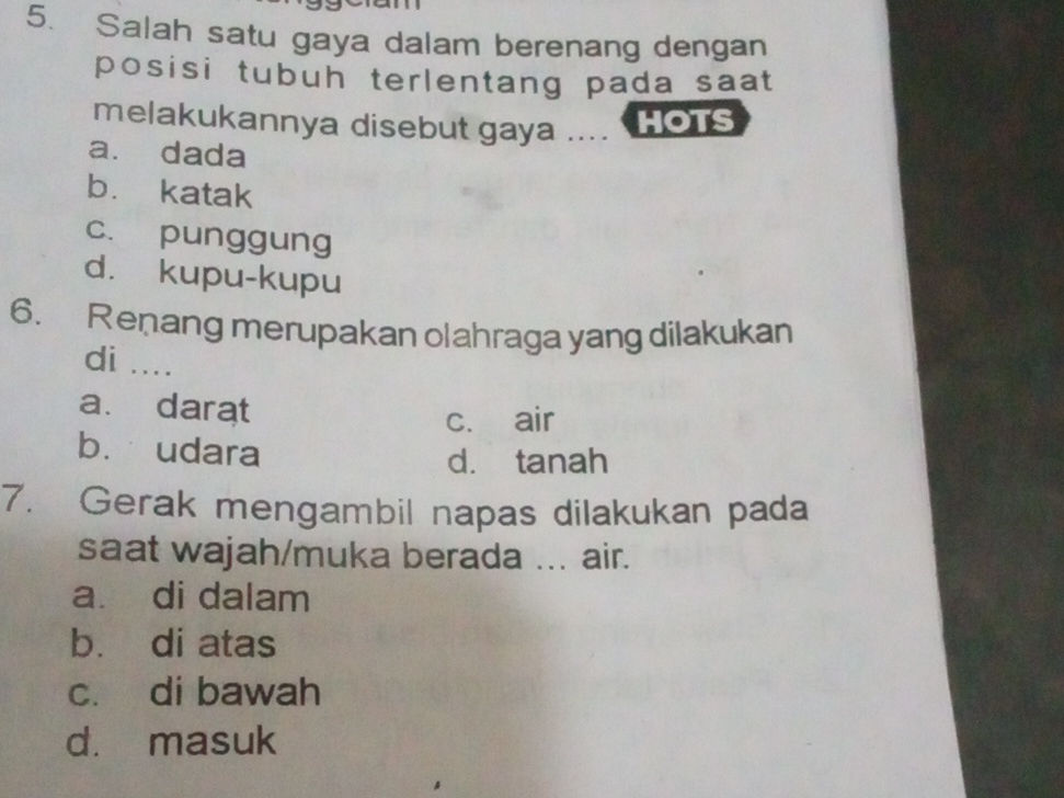 5. Salah satu gaya dalam berenang dengan | StudyX