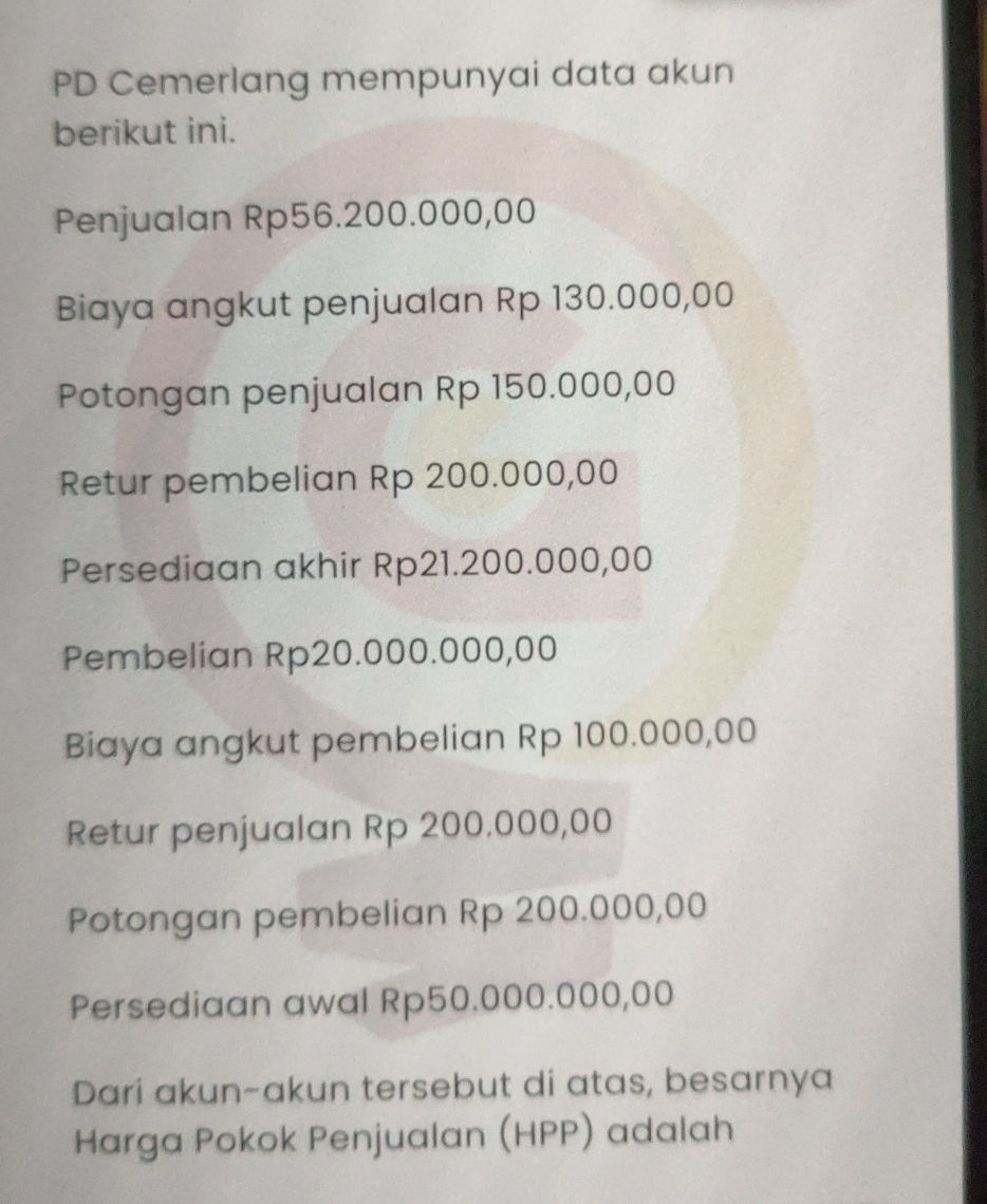 PD Cemerlang mempunyai data akun berikut | StudyX