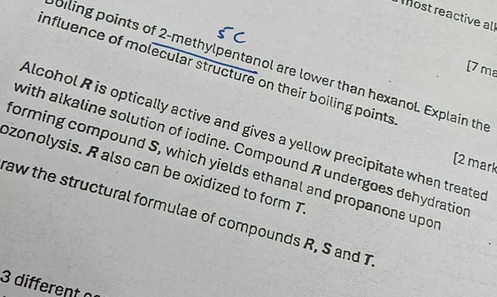 Boiling points of 2-methylpentanol are lower | StudyX