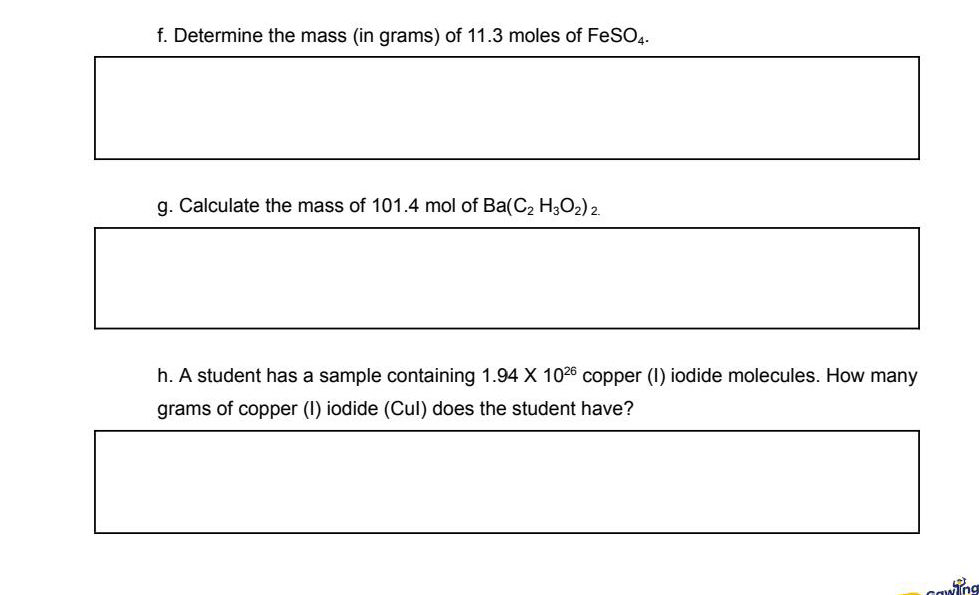 f. Determine the mass (in grams) of 11.3 | StudyX