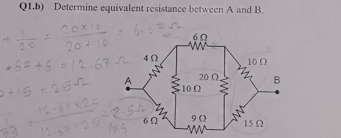 Q1.b) Determine equivalent resistance | StudyX