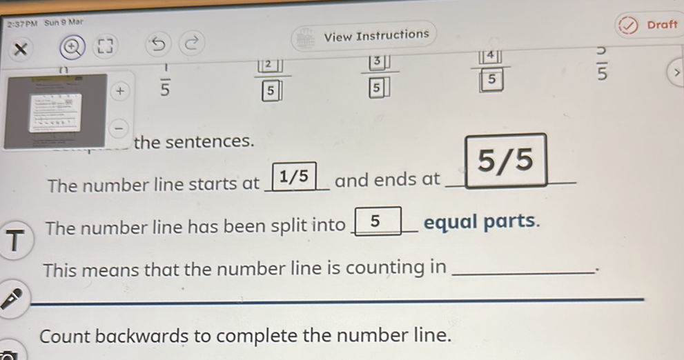 The number line starts at $ {1}{5}$ and ends | StudyX
