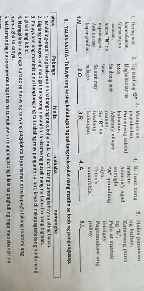 II. TALAS-SALITA - Tukuyin ang kasing | StudyX