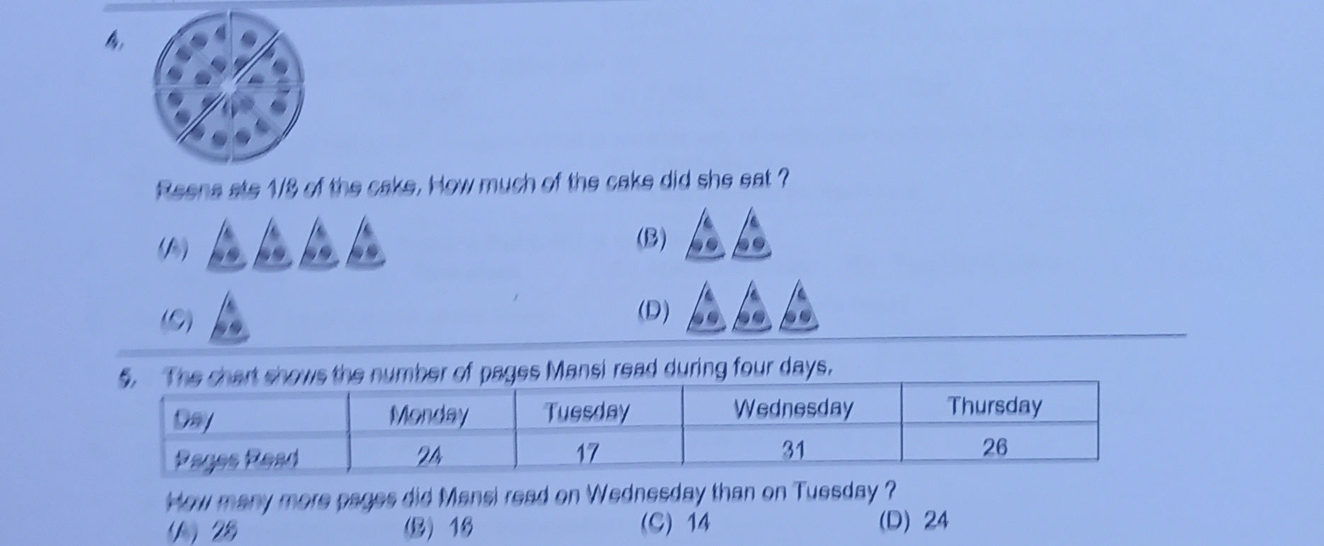 4. Reena ate 1/8 of the cake, How much of | StudyX