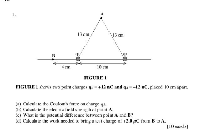 FIGURE 1 shows two point charges $q_1 = +12 | StudyX