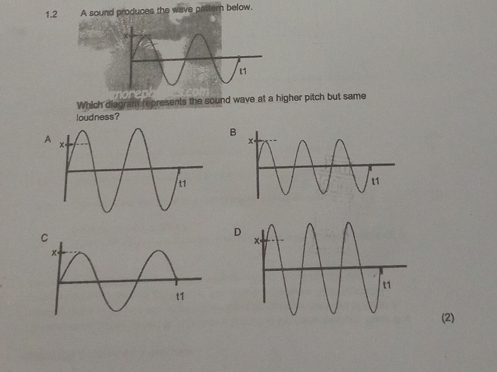 1.2 A sound produces the wave pattern below. | StudyX