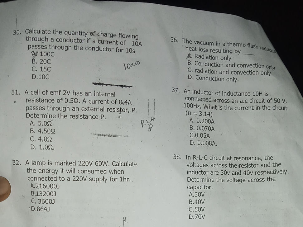 30. Calculate the quantity of charge flowing | StudyX