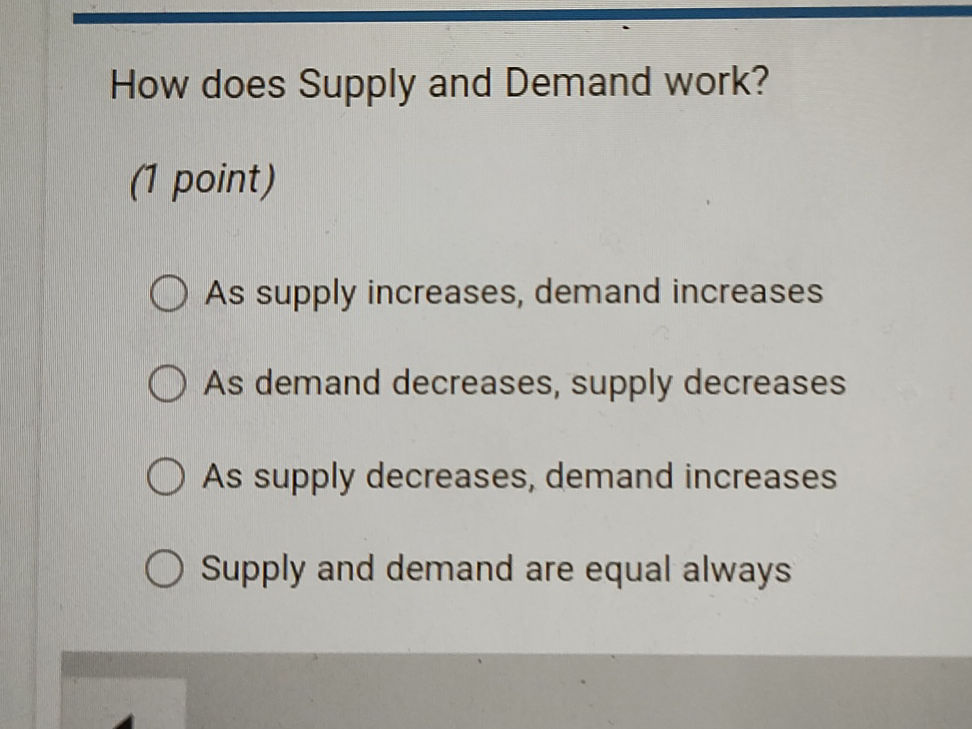 How does Supply and Demand work? (1 point) | StudyX