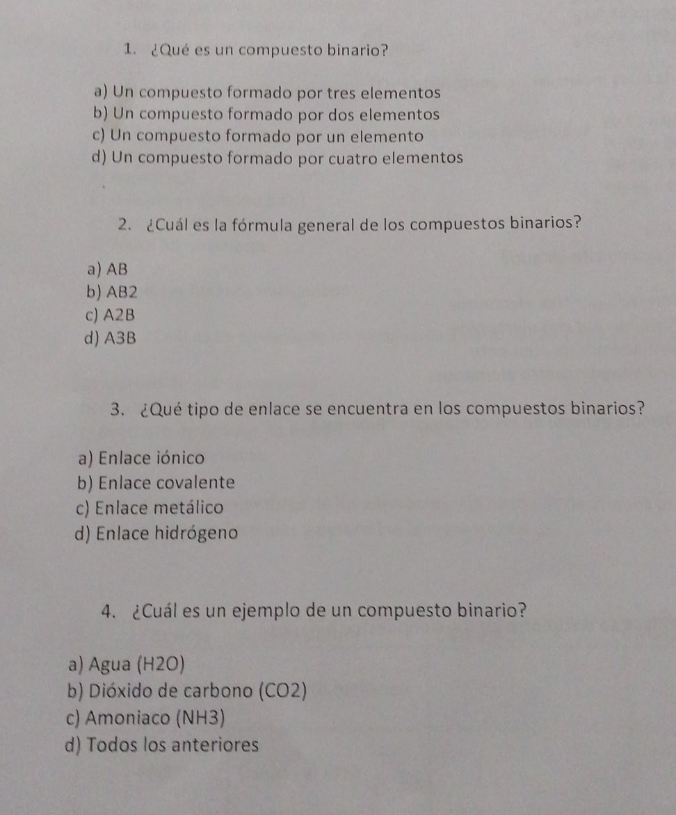 1. ¿Qué es un compuesto binario? a) Un | StudyX