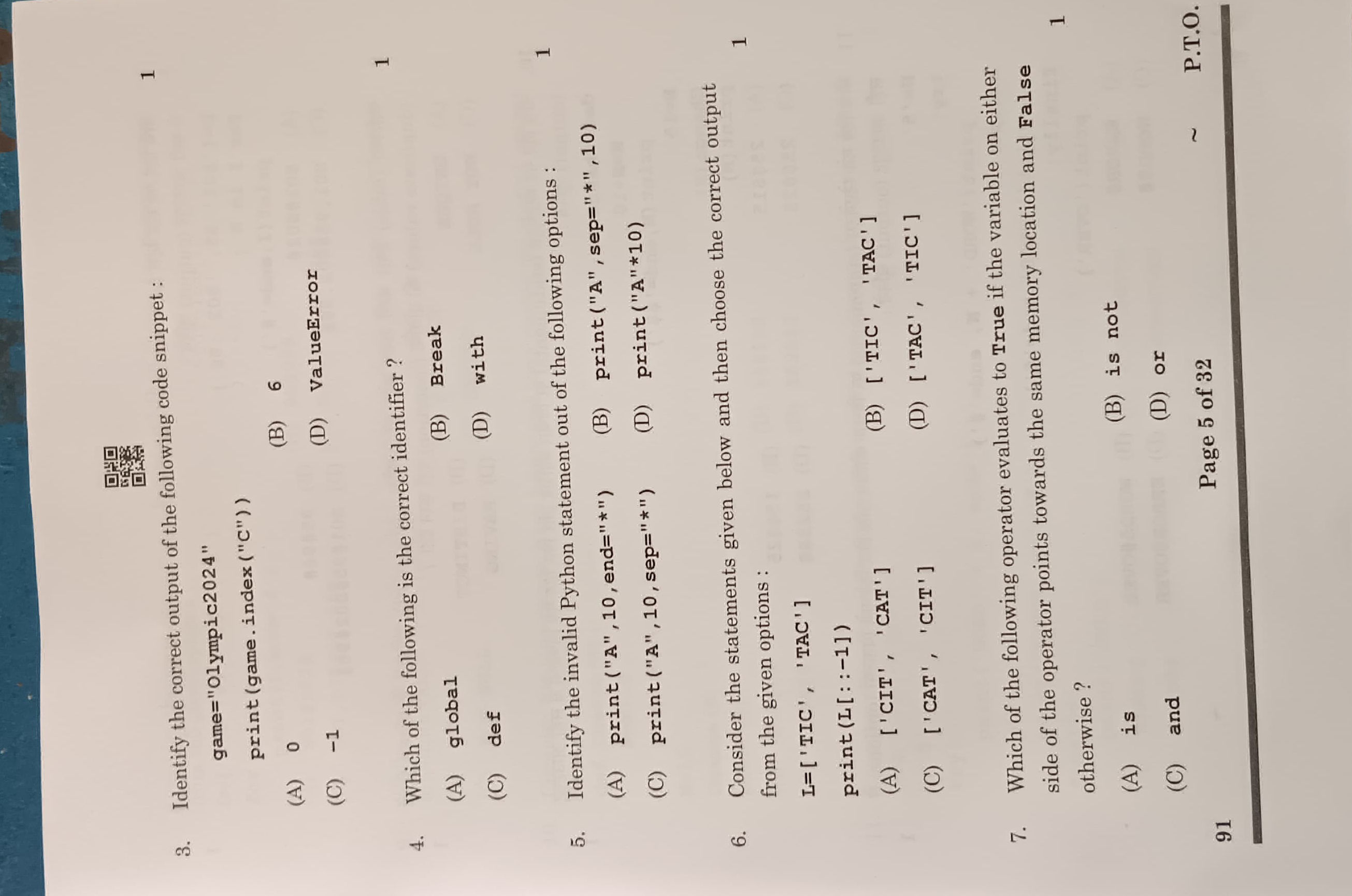 3. Identify the correct output of the | StudyX 3. Identify the correct output of the | StudyX