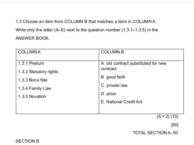1.3 Choose an item from COLUMN B that | StudyX