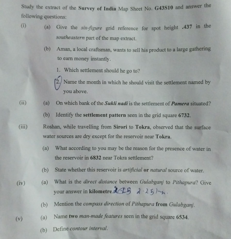 Study the extract of the Survey of India Map | StudyX