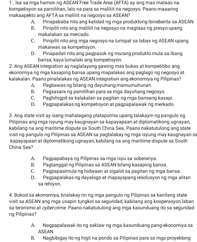 1.. Isa sa mga hamon ng ASEAN Free Trade | StudyX