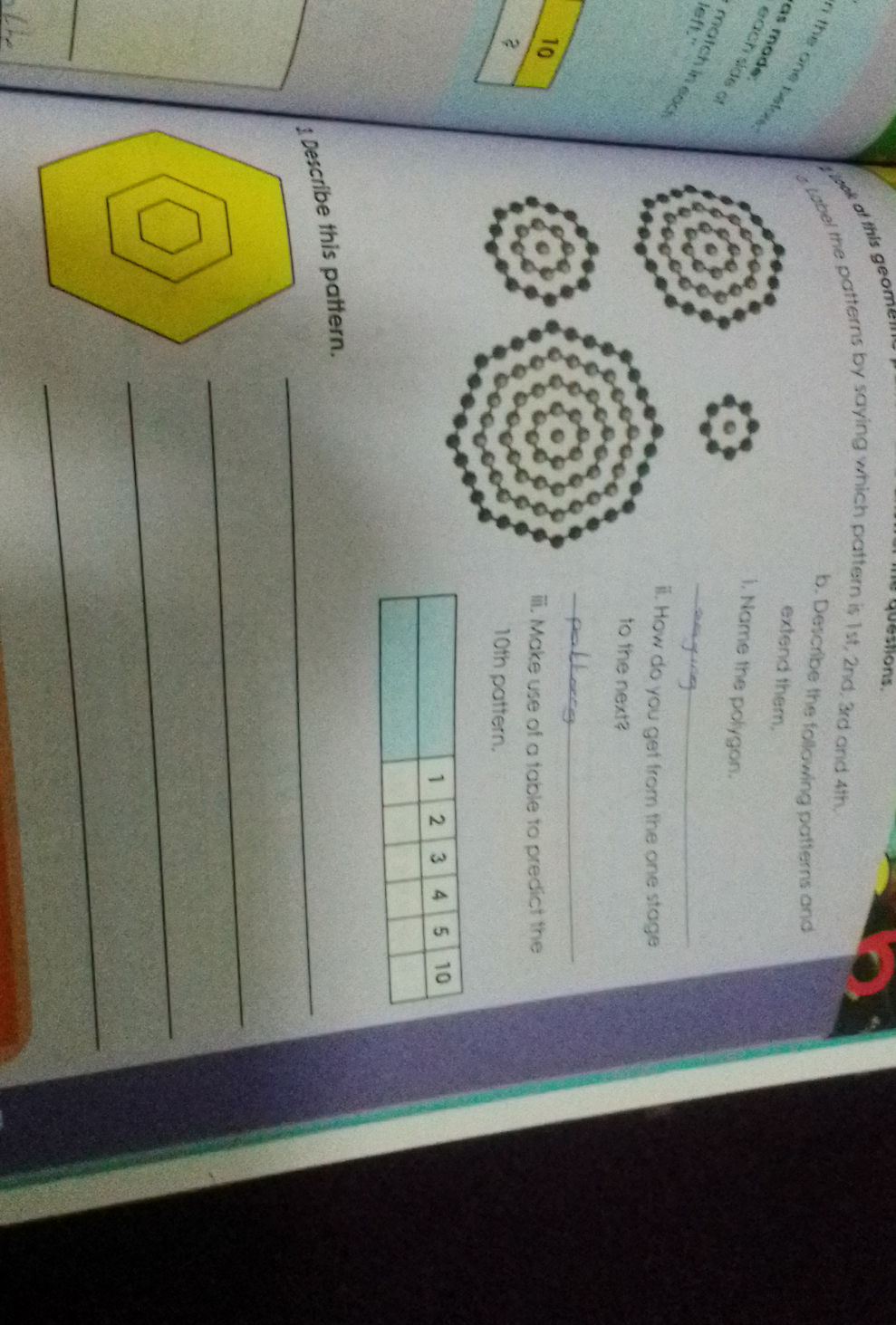 1. Describe this pattern. 2. Label the | StudyX