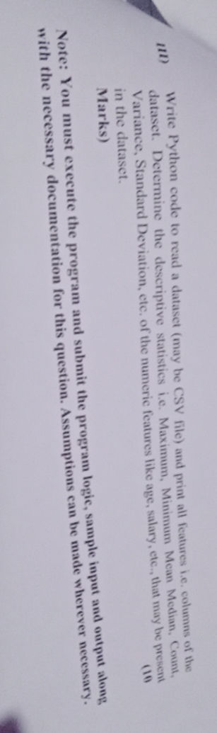 11) Write Python code to read a dataset (may | StudyX