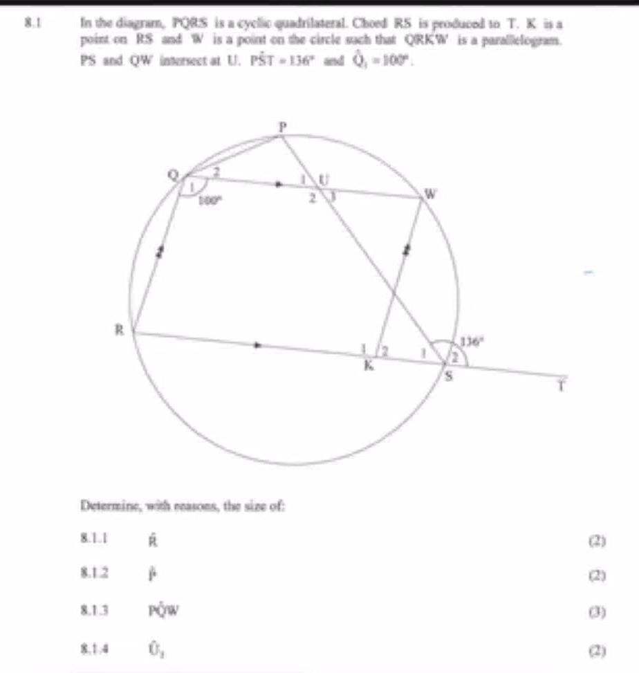 8.1 In the diagram, PQRS is a cyclic | StudyX