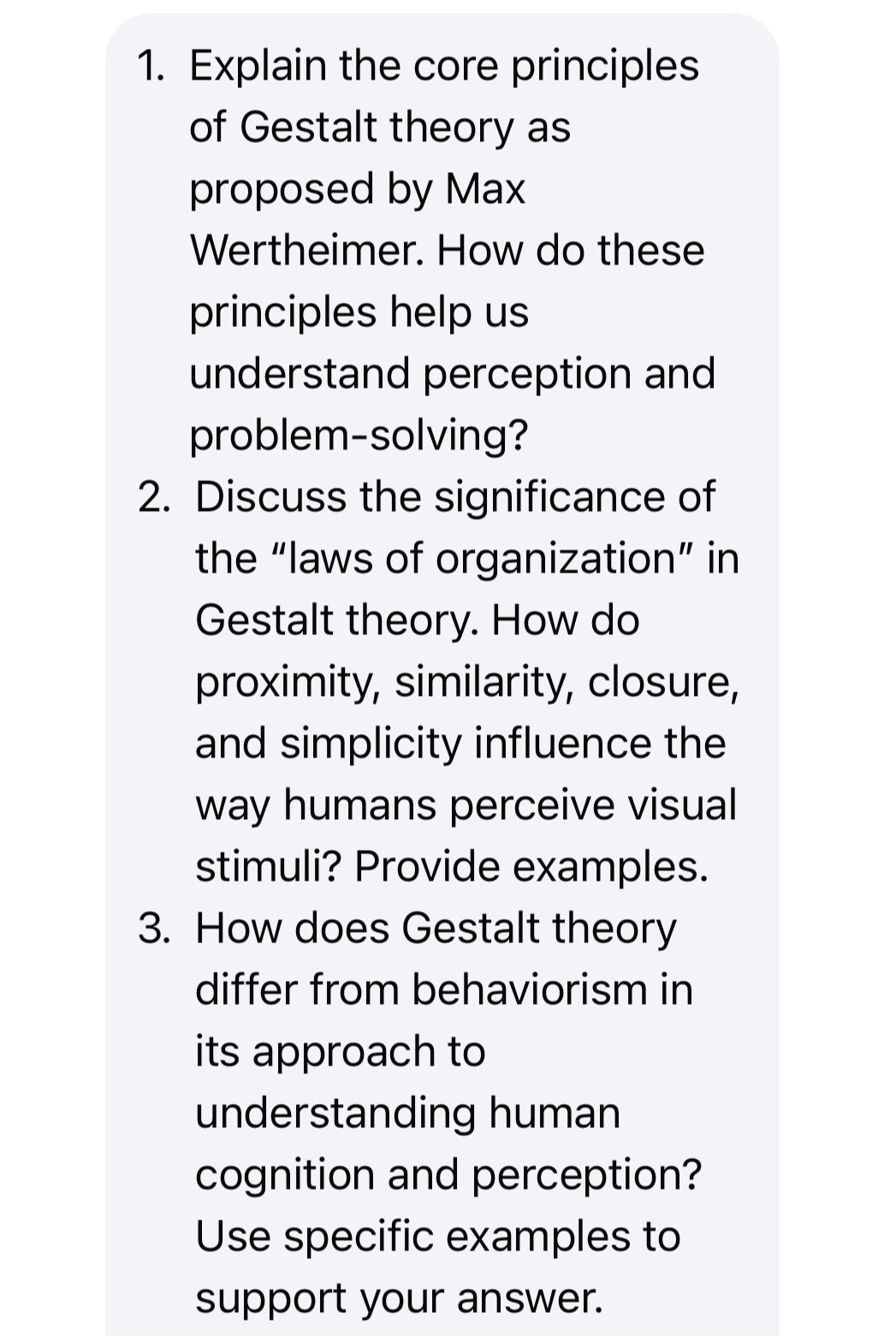 1. Explain the core principles of Gestalt | StudyX