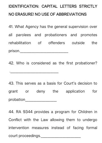 IDENTIFICATION: CAPITAL LETTERS STRICTLY NO | StudyX