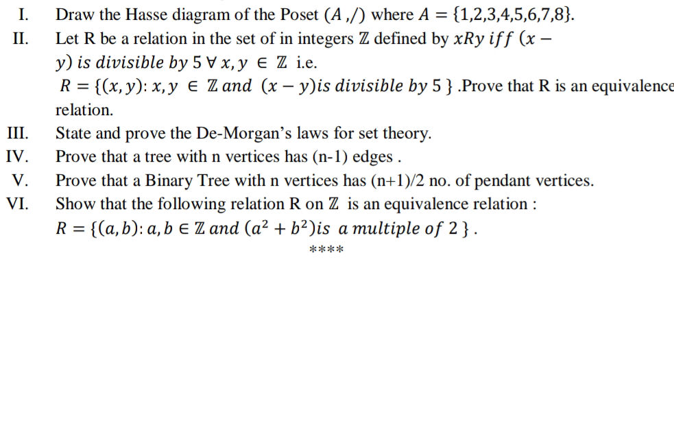 I. Draw the Hasse diagram of the Poset (A, | StudyX