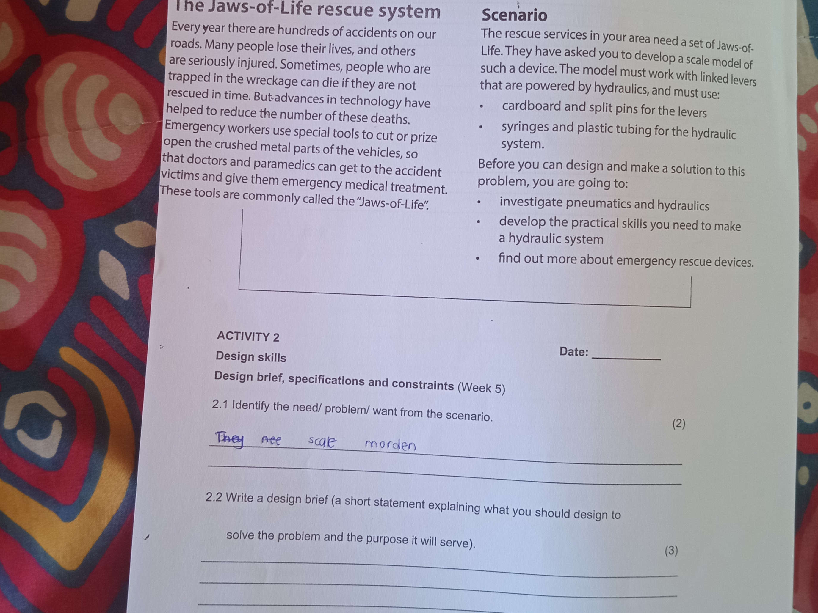 2.1 Identify the need/ problem/ want from | StudyX