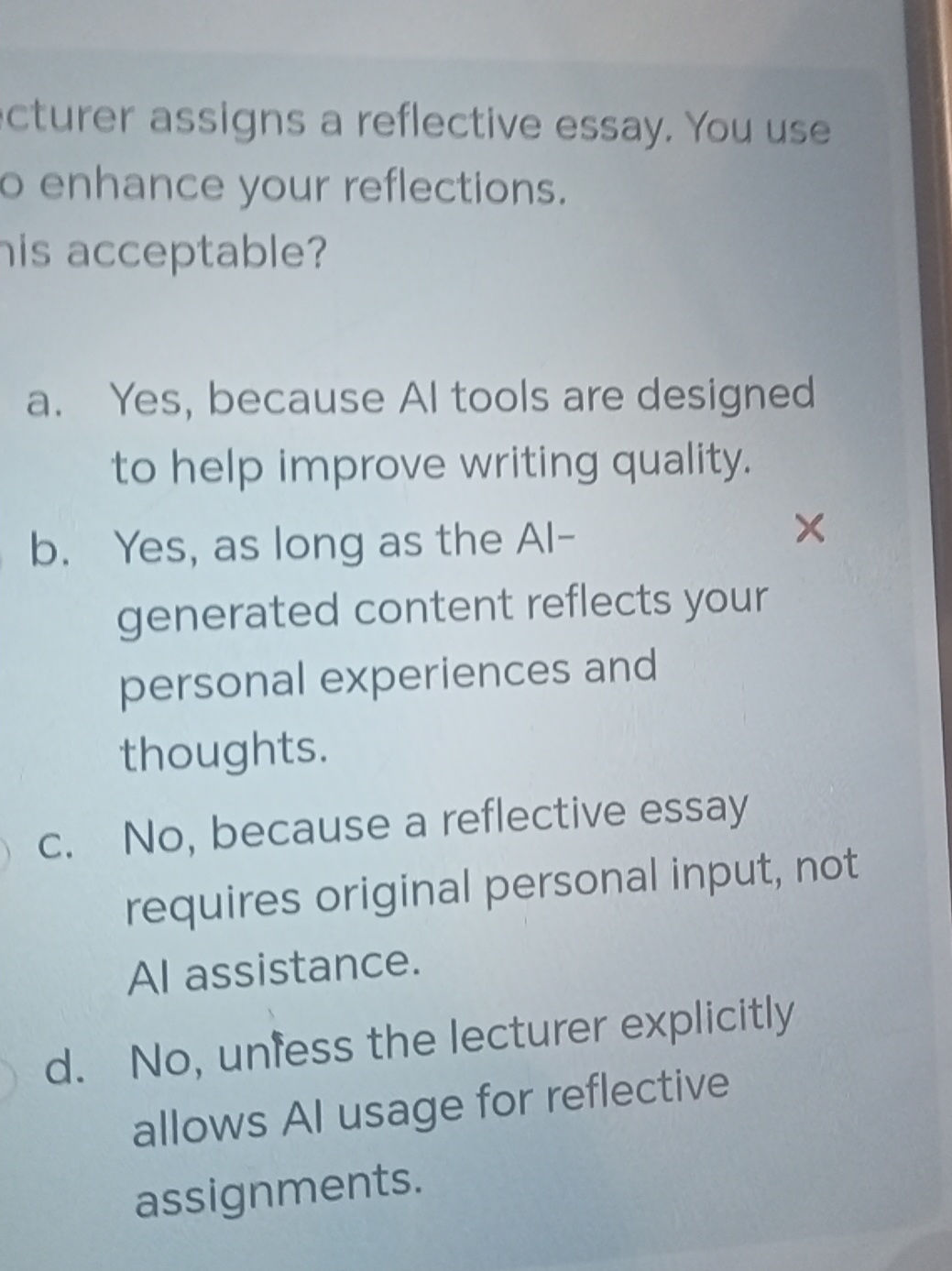 lecturer assigns a reflective essay. You use | StudyX