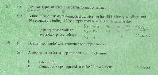 (c) (i) List two types of three phase | StudyX
