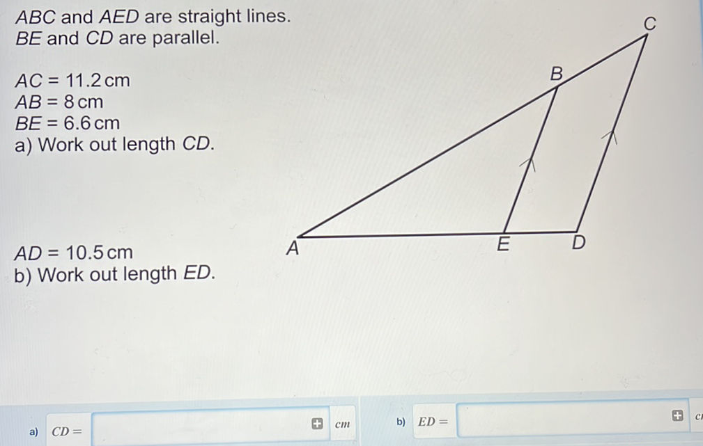 ABC and AED are straight lines. BE and CD | StudyX