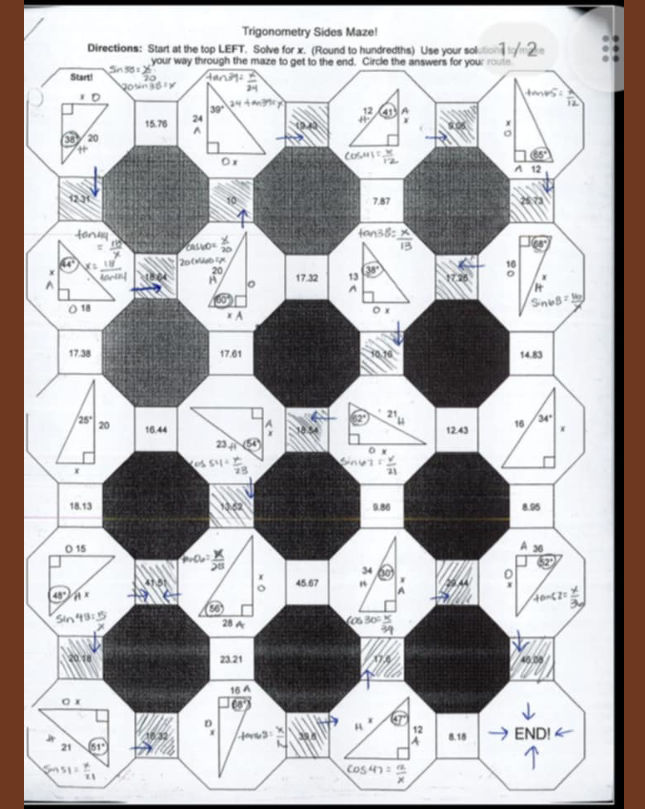 Trigonometry Sides Maze! Directions: Start | StudyX