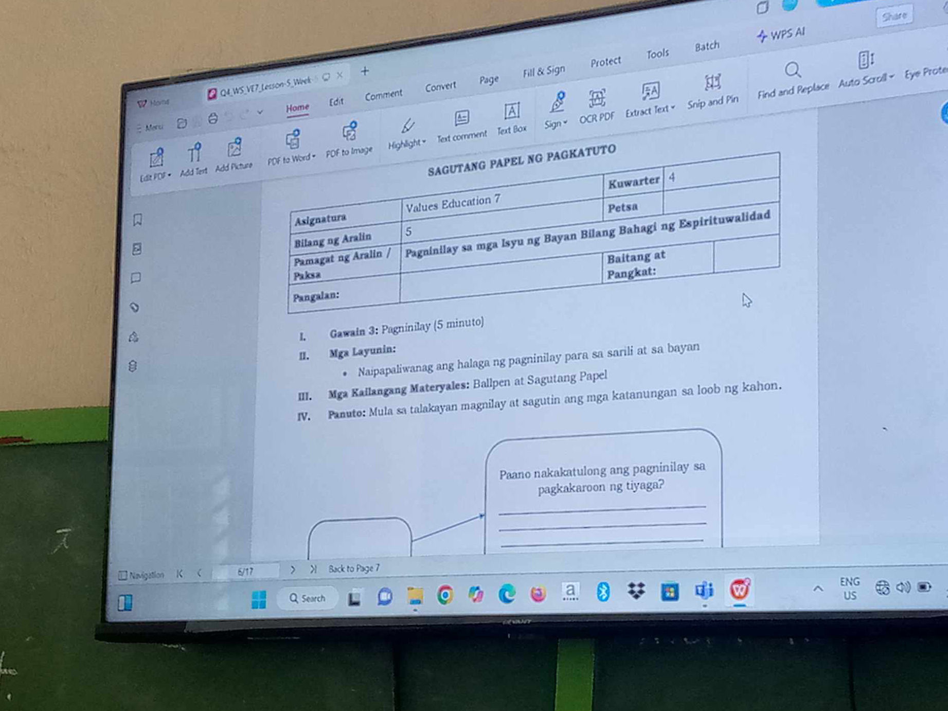 SAGUTANG PAPEL NG PAGKATUTO | Asignatura | | StudyX