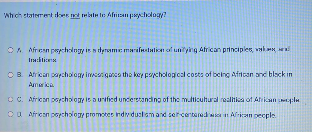 Which statement does not relate to African | StudyX
