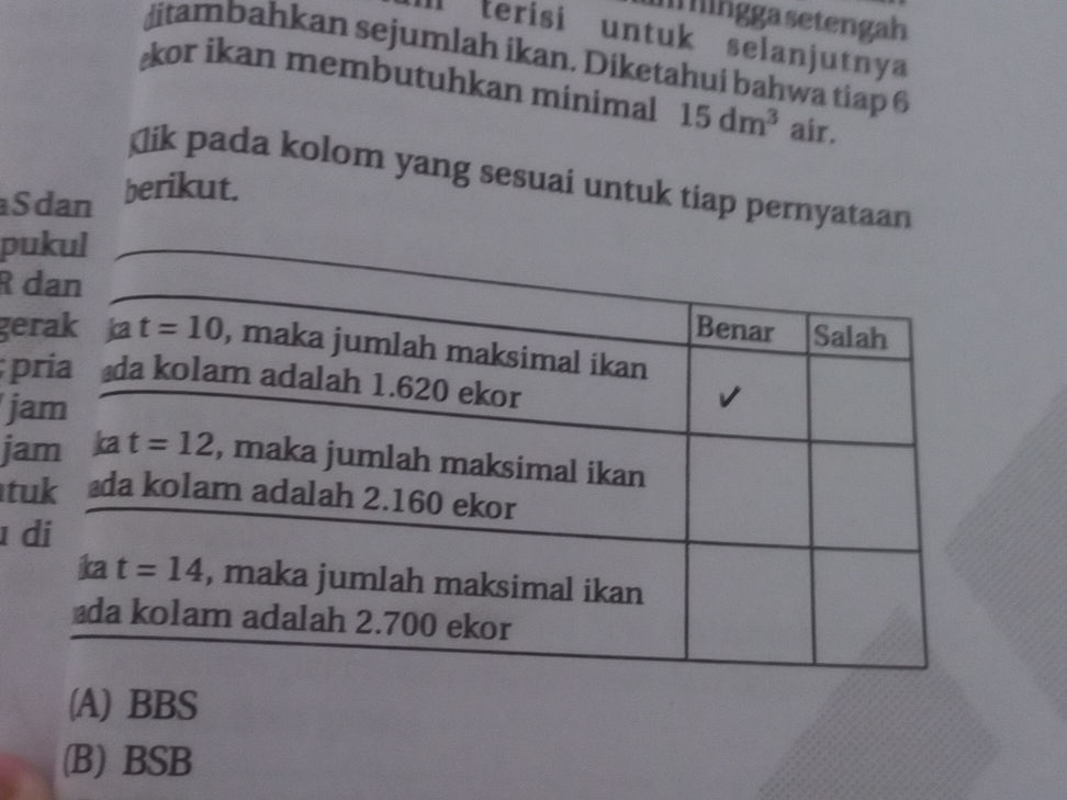Klik pada kolom yang sesuai untuk tiap | StudyX