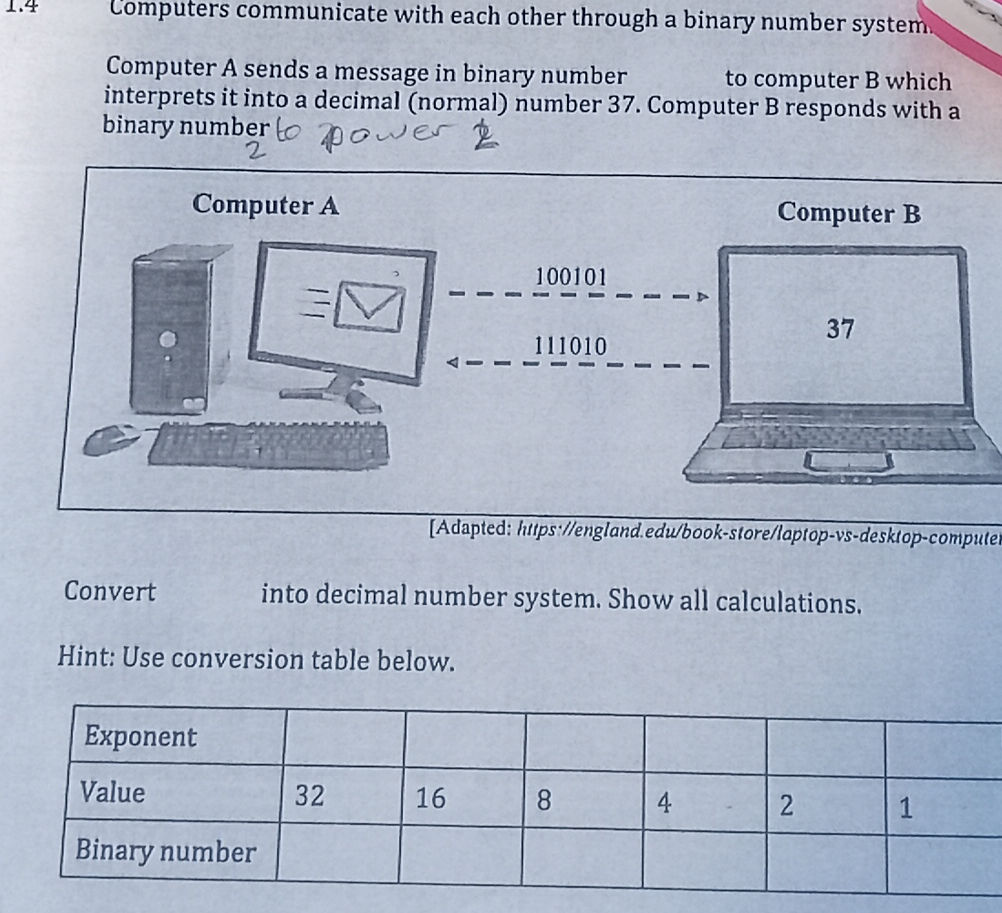 Computer A sends a message in binary number | StudyX