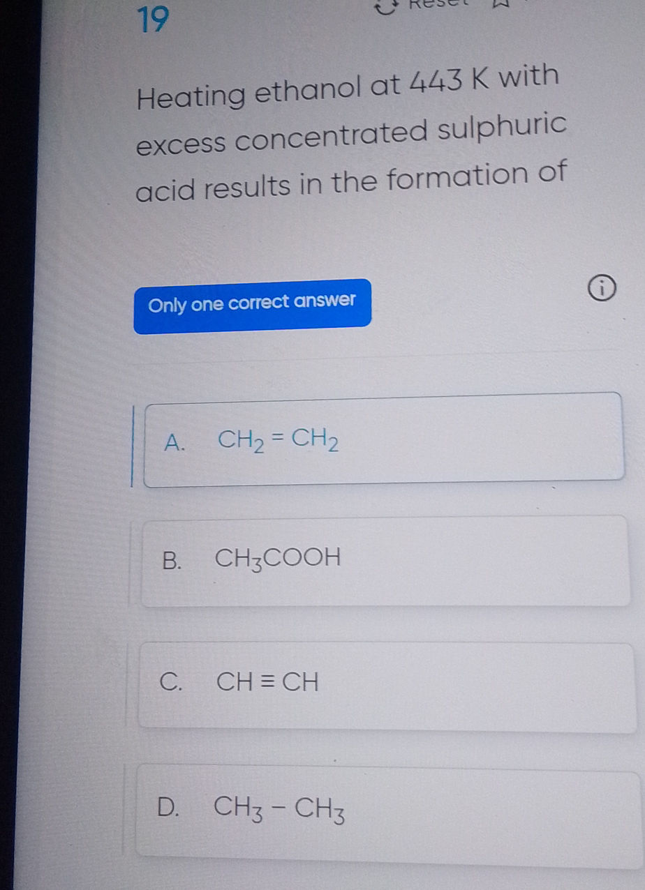 Heating ethanol at 443 K with excess | StudyX
